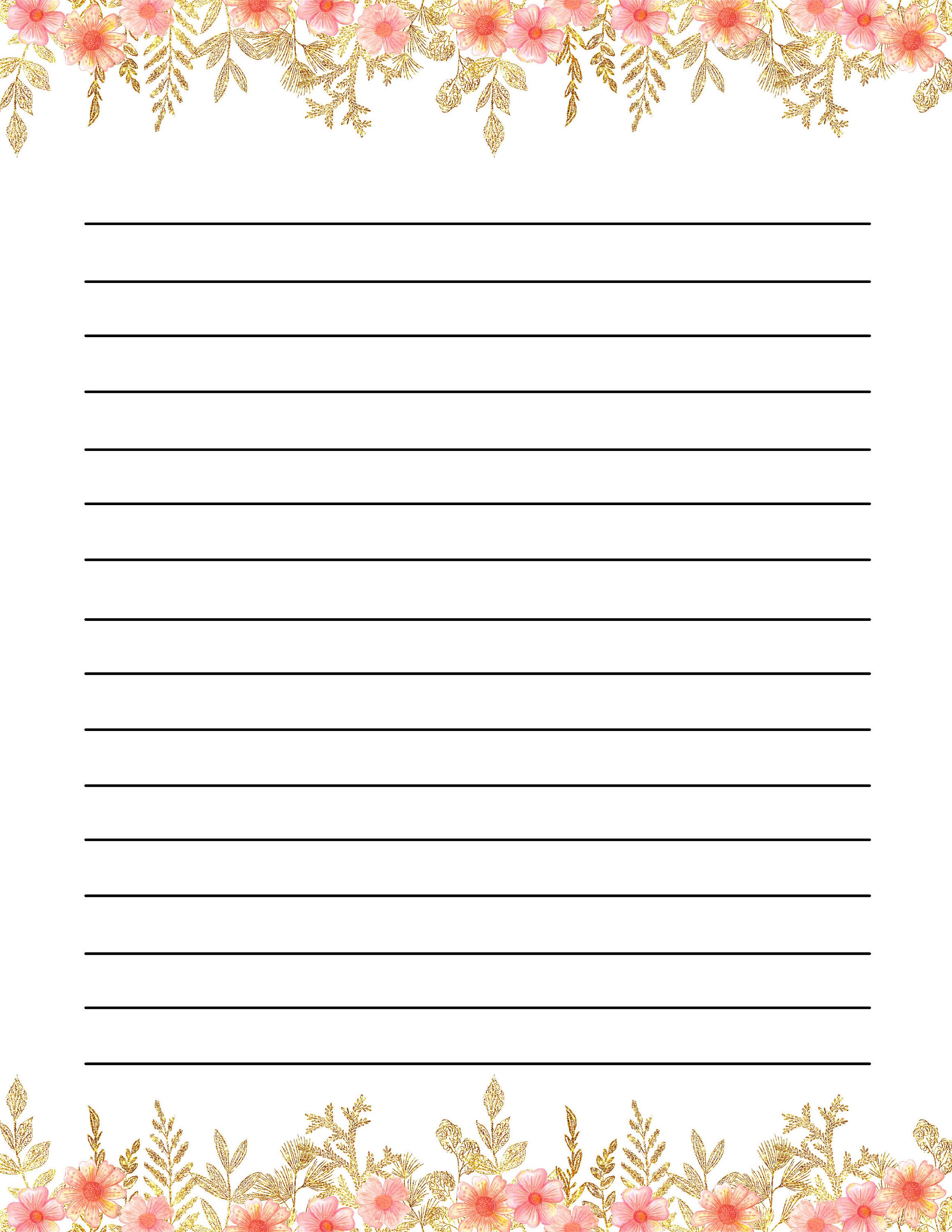 Tiny Roses Lined Paper Printable Digital Download/stationery/journal ...