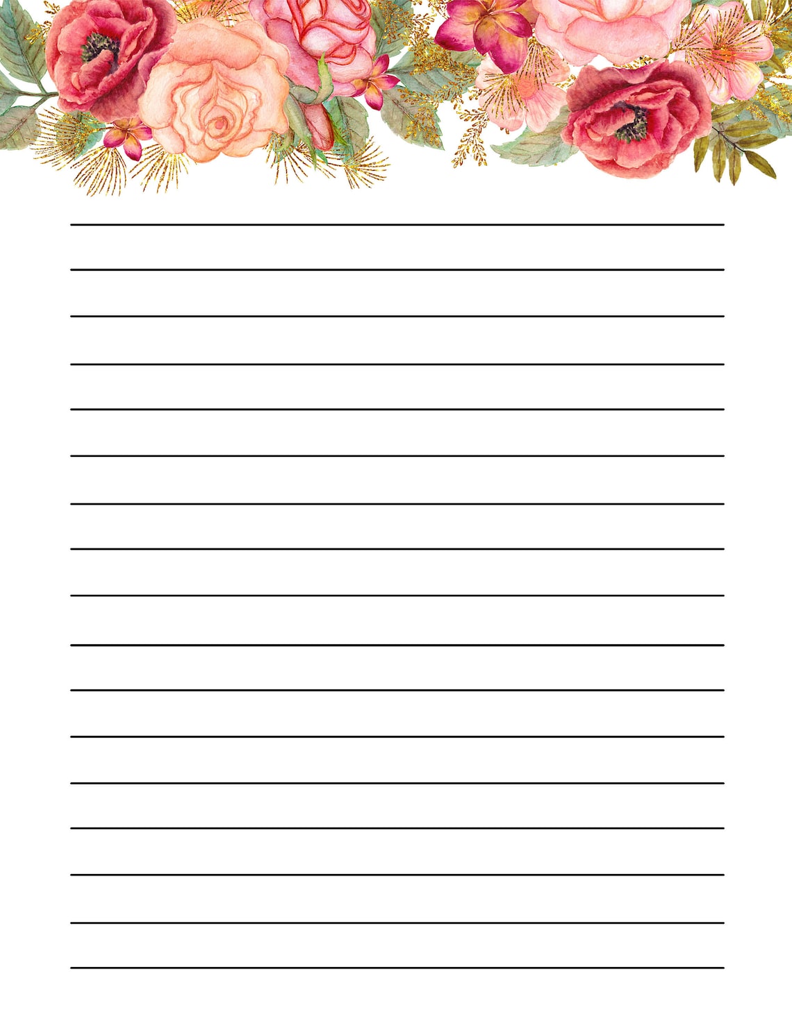 Lined Paper Printable Roses Digital Download/instant - Etsy