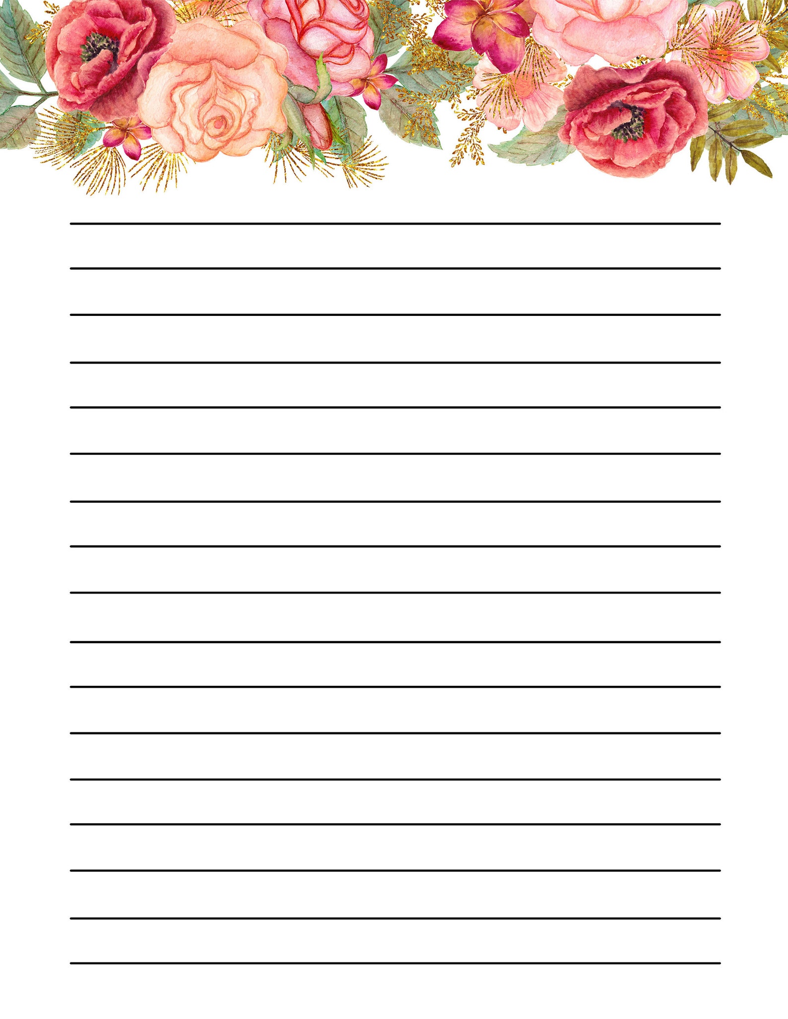 Lined Paper Printable Roses Digital Download/instant - Etsy