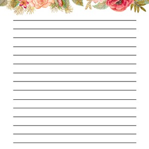 Lined Paper Printable Roses - Digital Download/instant Access/journal ...