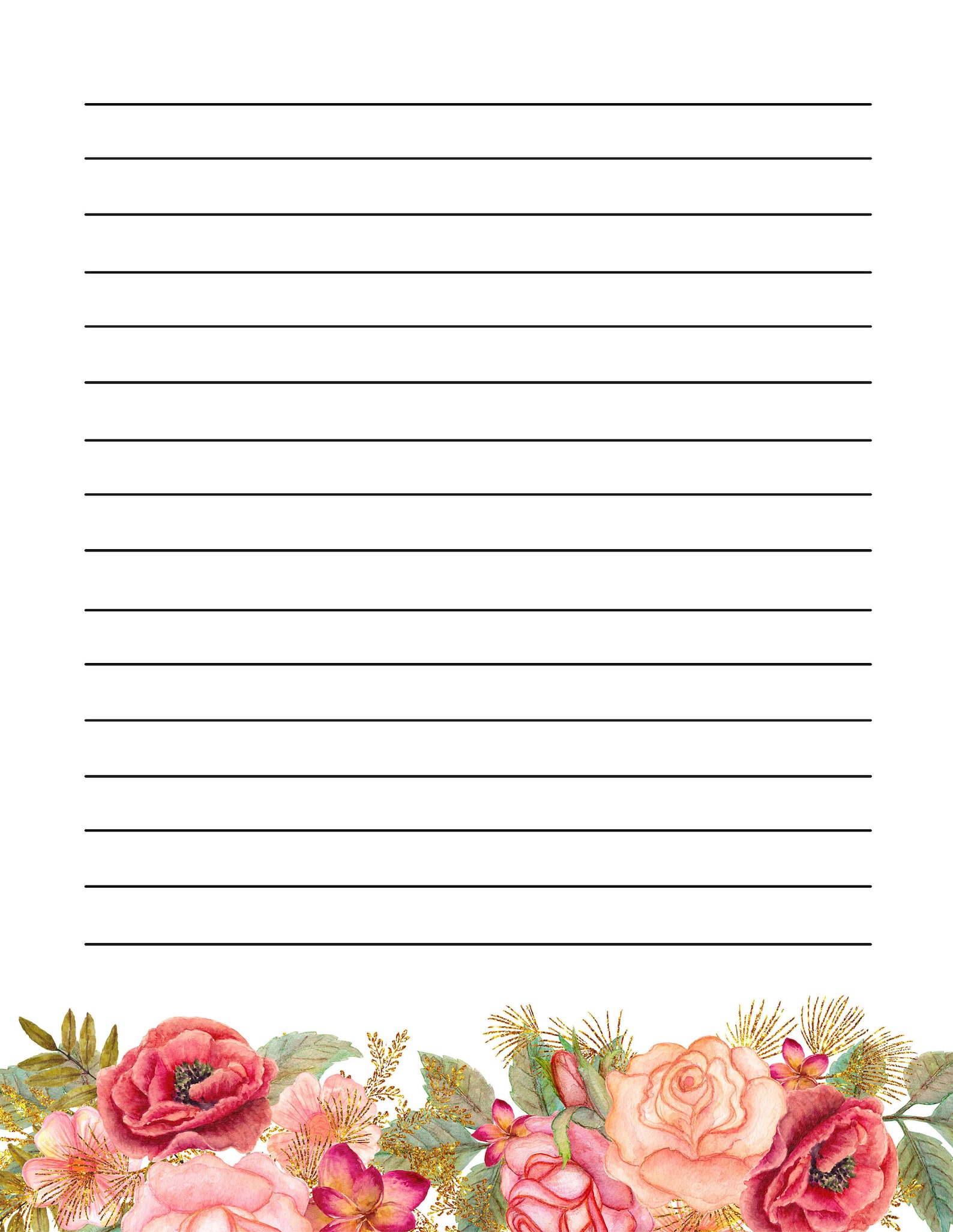 Lined Paper Printable Roses Digital Download/instant - Etsy
