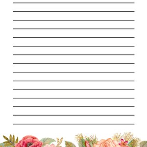 Lined Paper Printable Roses - Digital Download/instant Access/journal ...