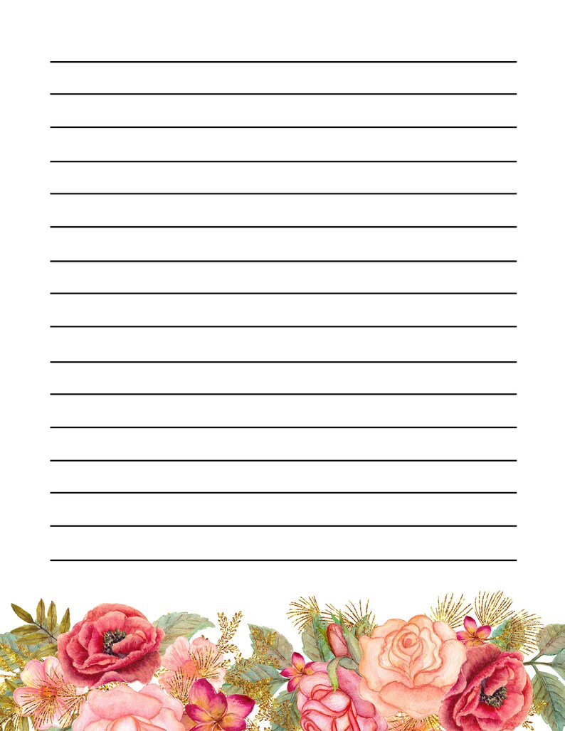 Lined Paper Printable Roses Digital Download/instant - Etsy
