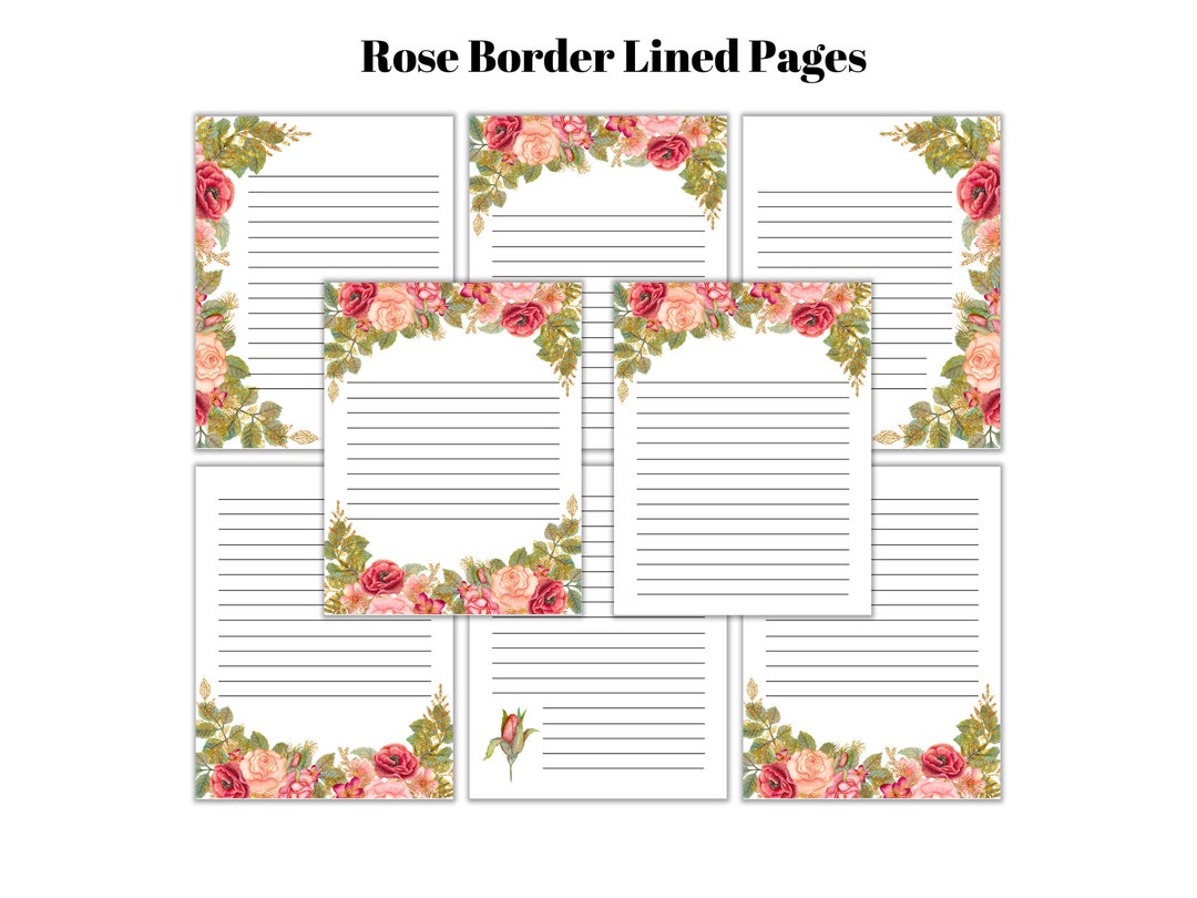 Lined Paper Printable Roses - Digital Download/instant Access/journal ...