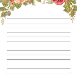 Lined Paper Printable Roses - Digital Download/instant Access/journal ...