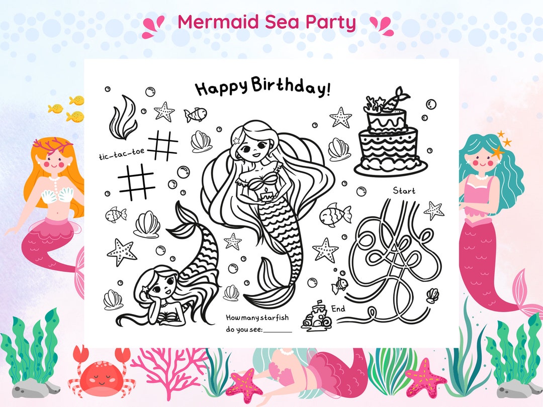 Mermaid Sea Party Activity Placemat, Placemat for Kids, PDF Digital ...