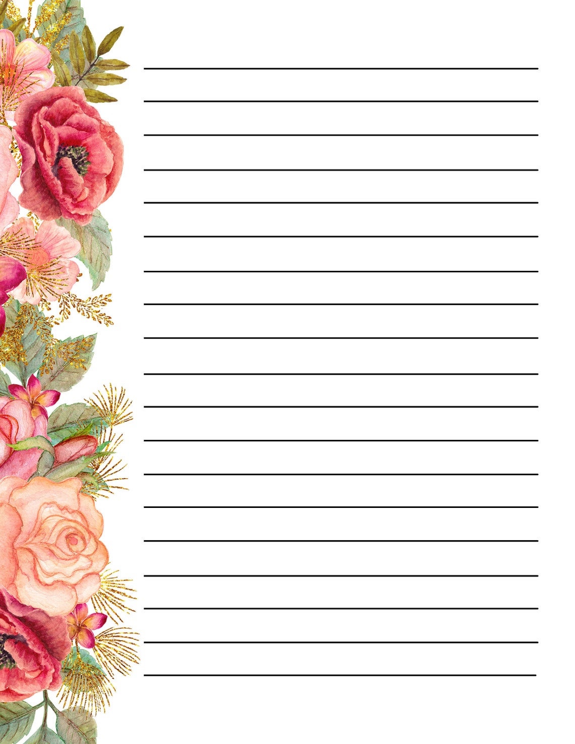 Lined Paper Printable Roses Digital Download/instant - Etsy