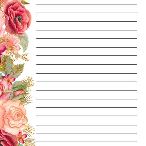 Lined Paper Printable Roses - Digital Download/instant Access/journal ...