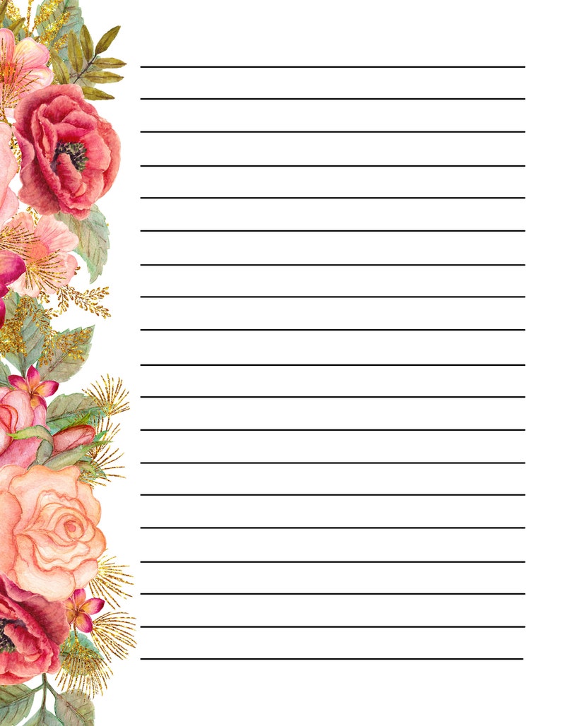 Lined Paper Printable Roses Digital Download/instant - Etsy