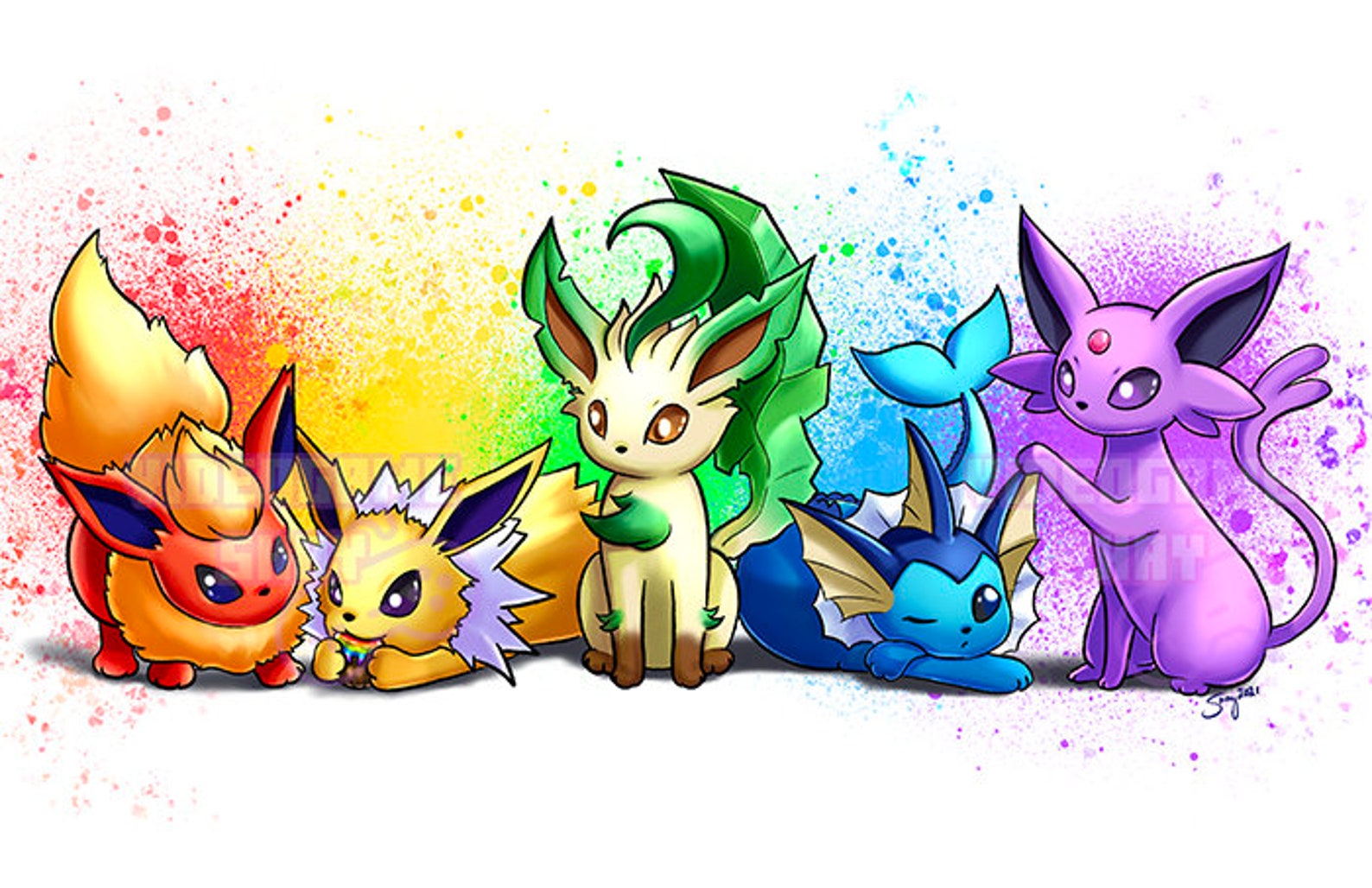 Eeveelution Pride Rainbow Pokemon Art Print Poster Espeon, Leafeon ...
