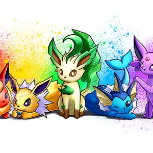 Eeveelution Pride Rainbow Pokemon Art Print Poster - Espeon, Leafeon ...