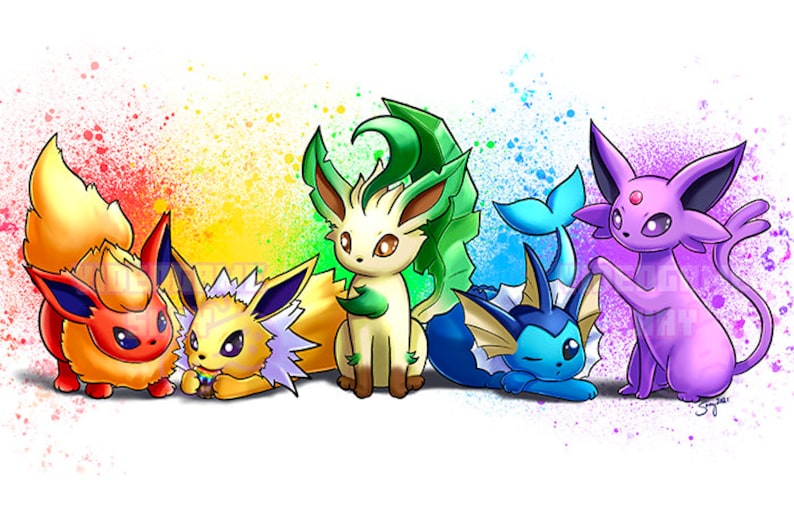 Eeveelution Pride Rainbow Pokemon Art Print Poster - Espeon, Leafeon ...