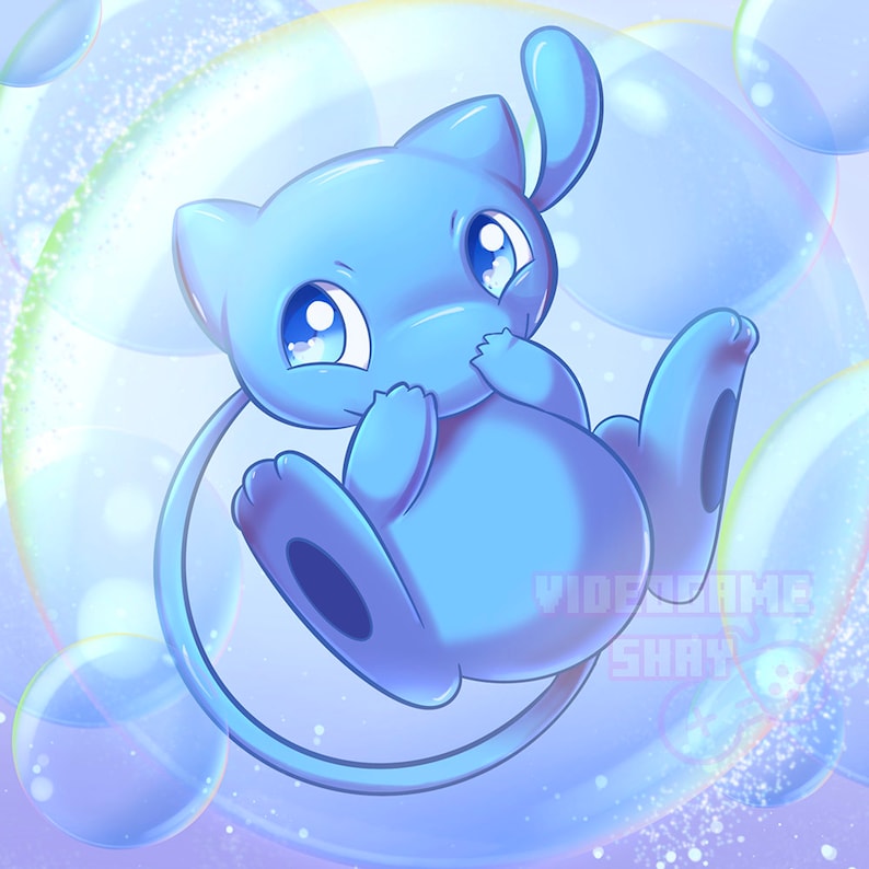 Chibi Mew and Shiny Mew - Pokemon Art Print | Pokemon Wall Art ...