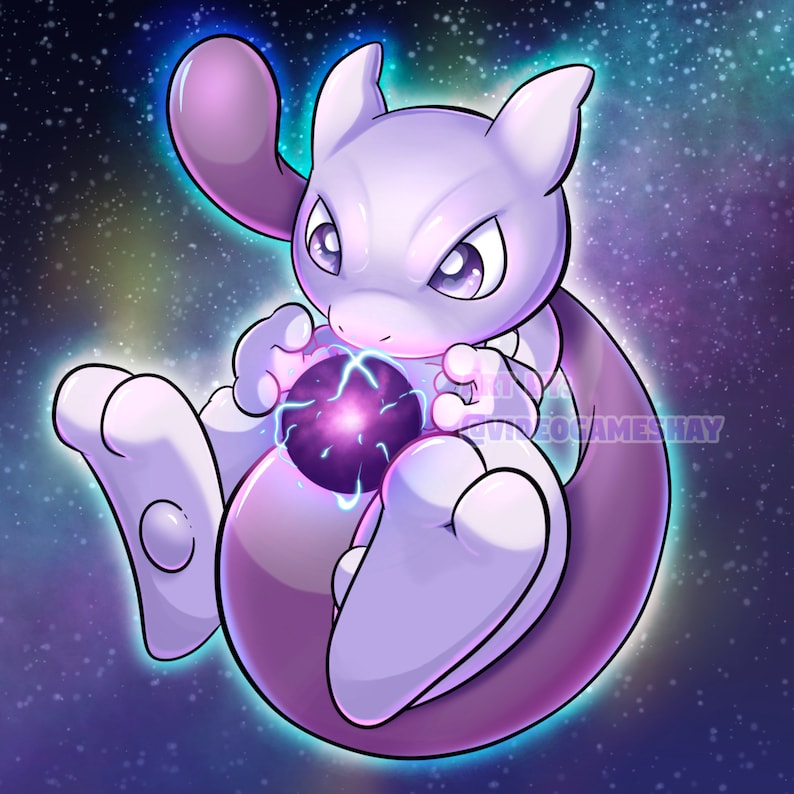 Chibi Mewtwo Pokemon Art Print - Etsy