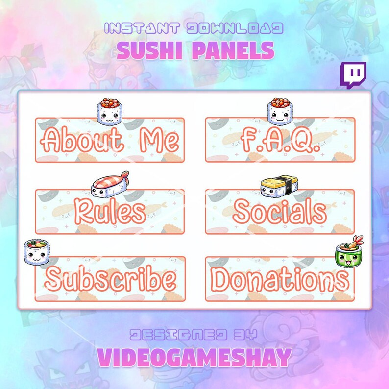 Stream Package Animated Alerts: Sushi Edition twitch Streamer Graphics ...