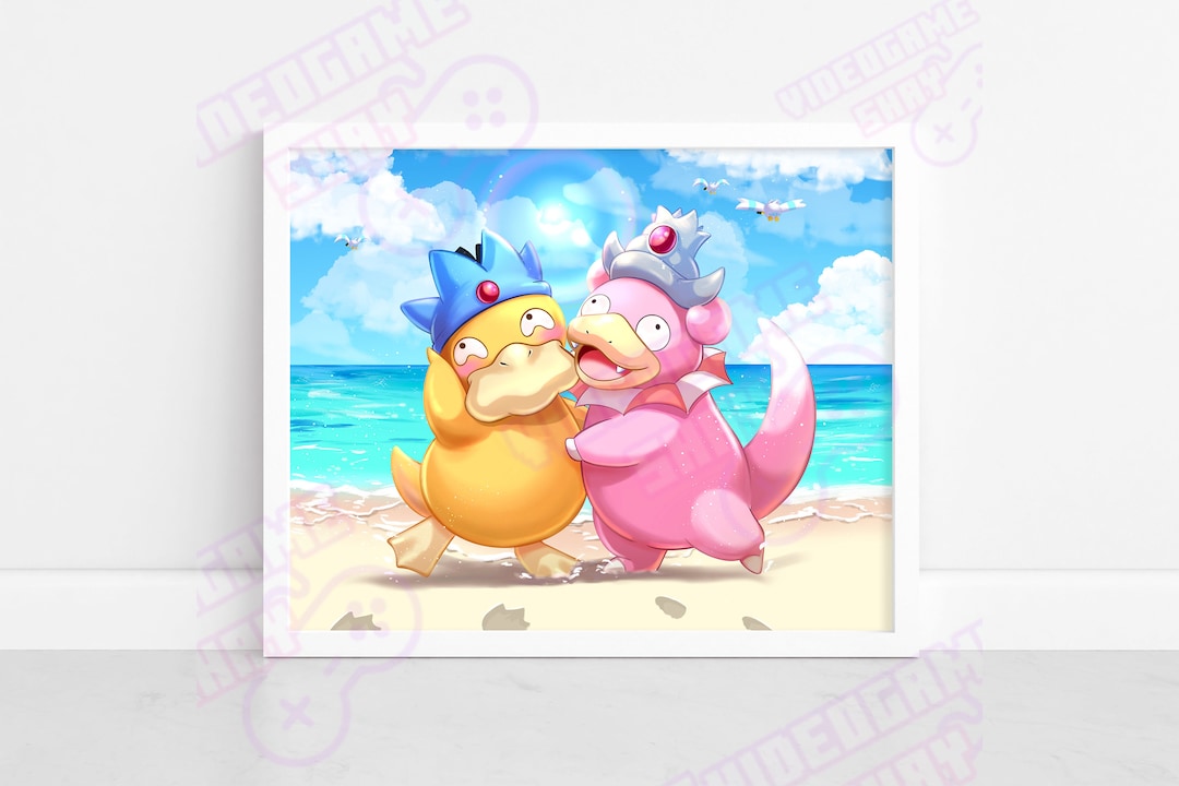 Psyduck and Slowpoke Beach Day - Pokemon Art Print | Pokemon Wall Art ...