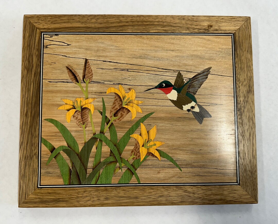 Marquetry Plaque Hummingbird and Lilies - Etsy