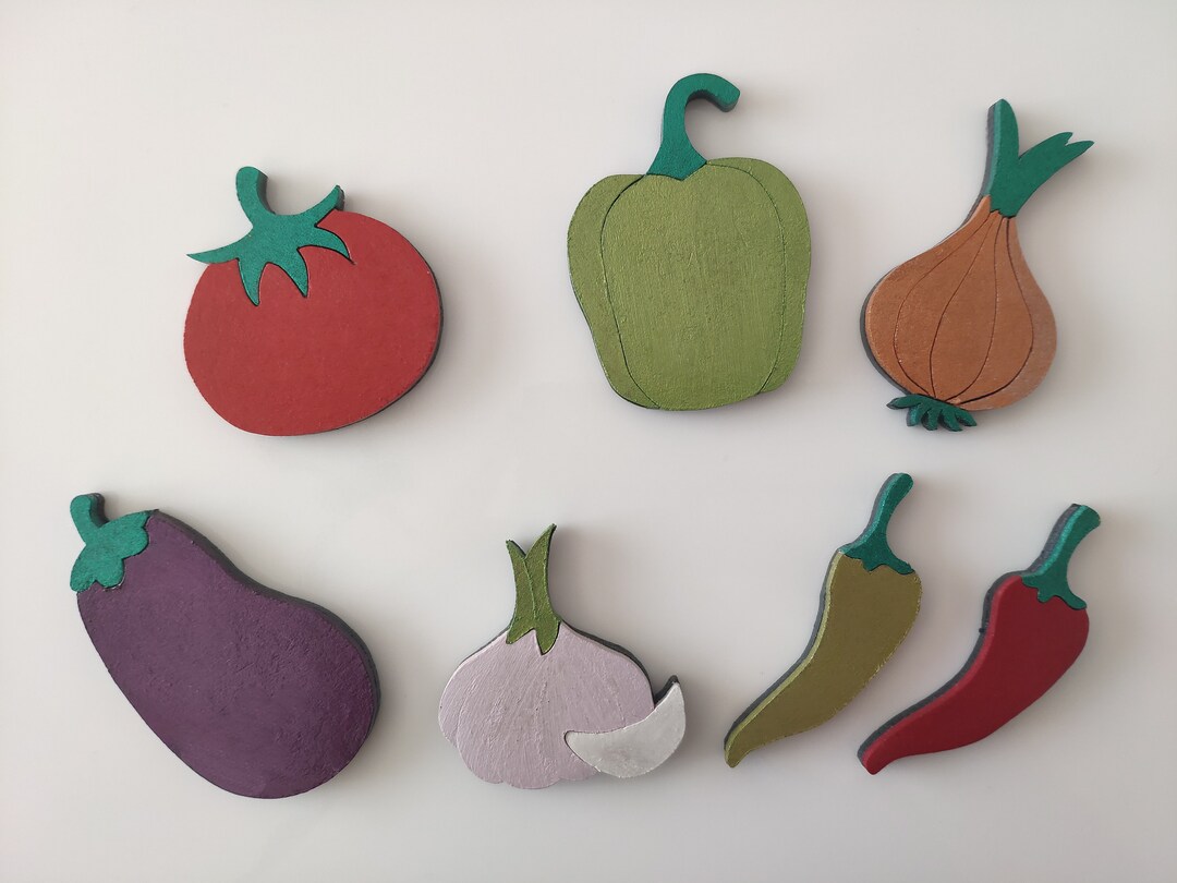 Fridge Vegetable Wooden Magnet, Tomato Magnet, Pepper Magnet, Onion ...