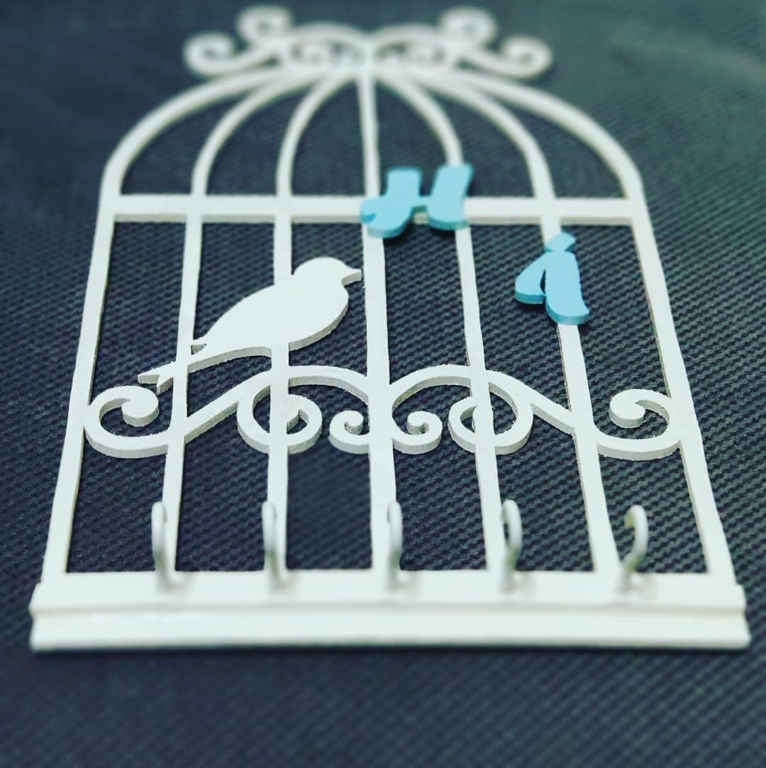 Personalized Black Bird Cage Key Holder Wood Wall Mount Custom First ...