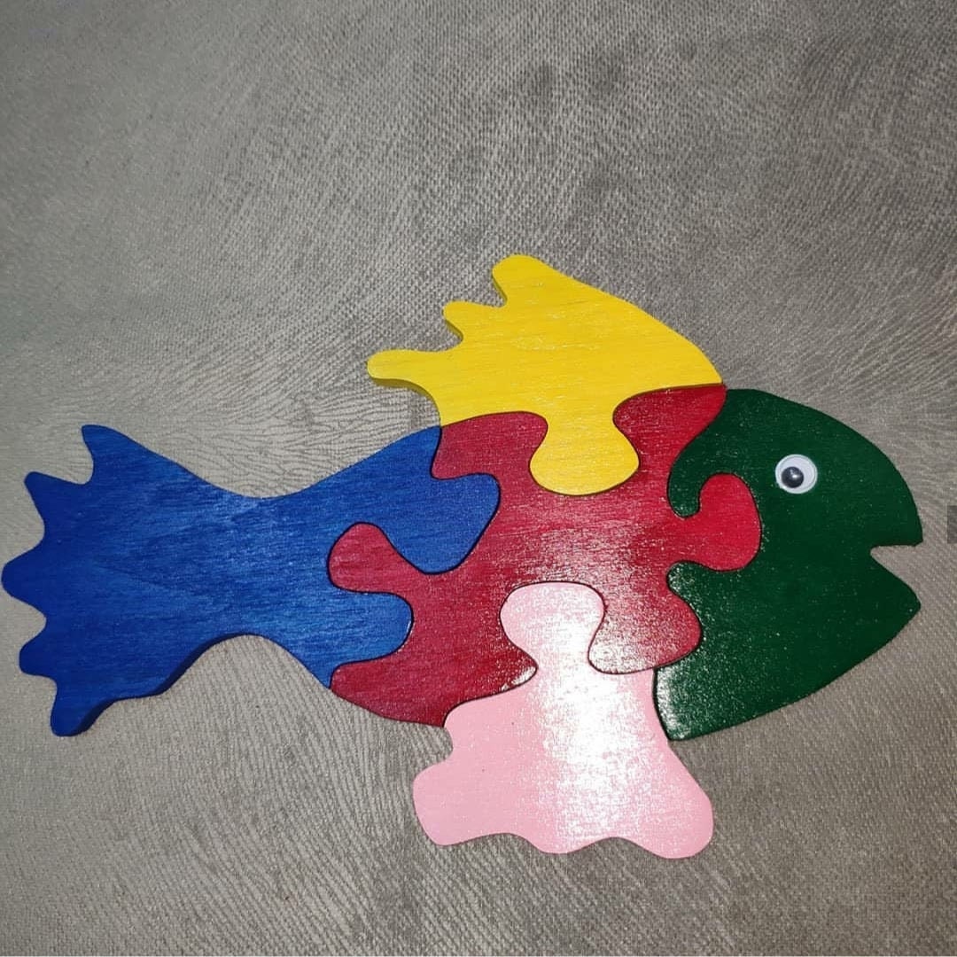 Wooden Colorful Zoo Animal Cow Giraffe Fish Elephant Puzzle Kids Toy ...