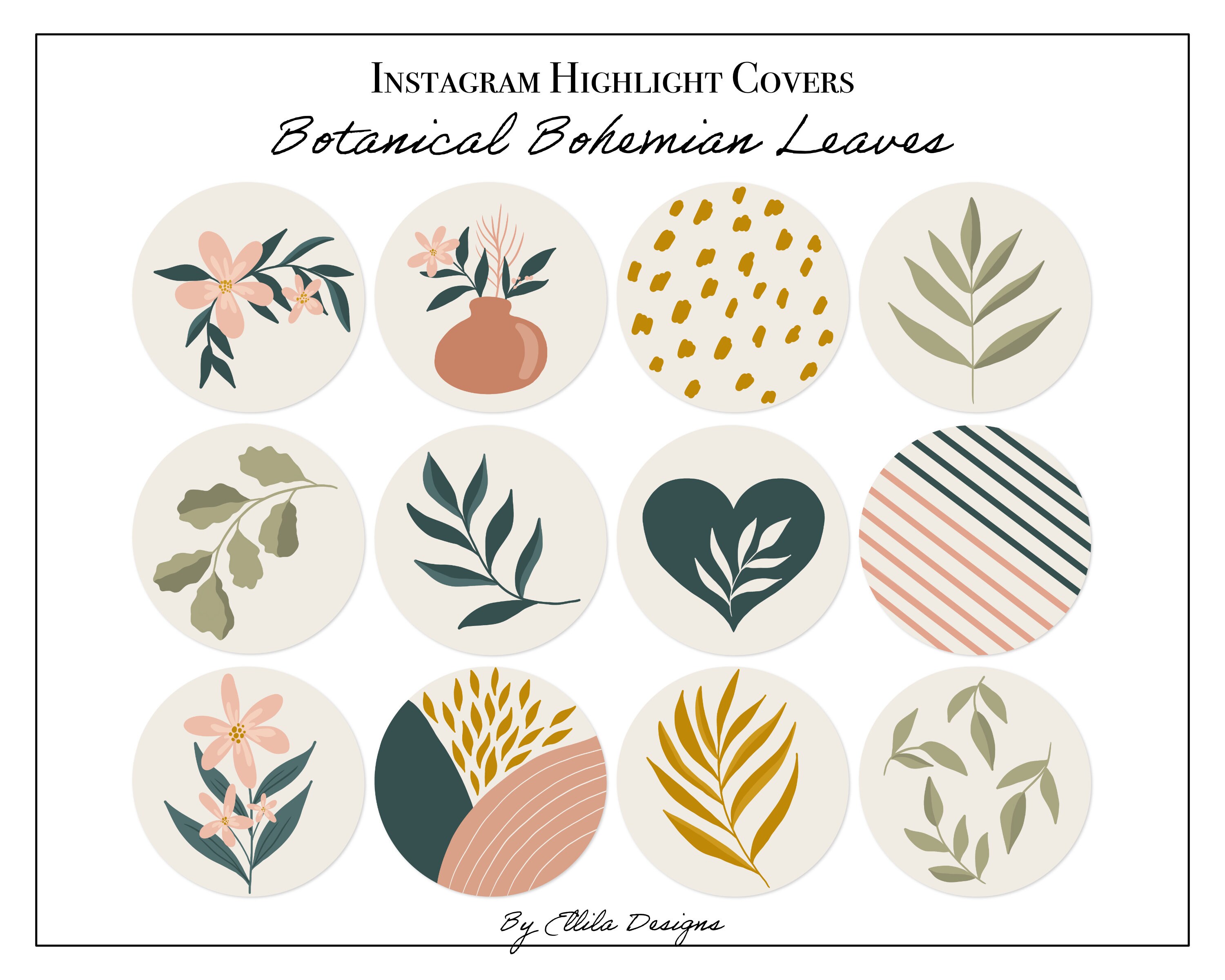 IG Cover Insta Botanical Elements Highlight Icons Digital Illustrations ...