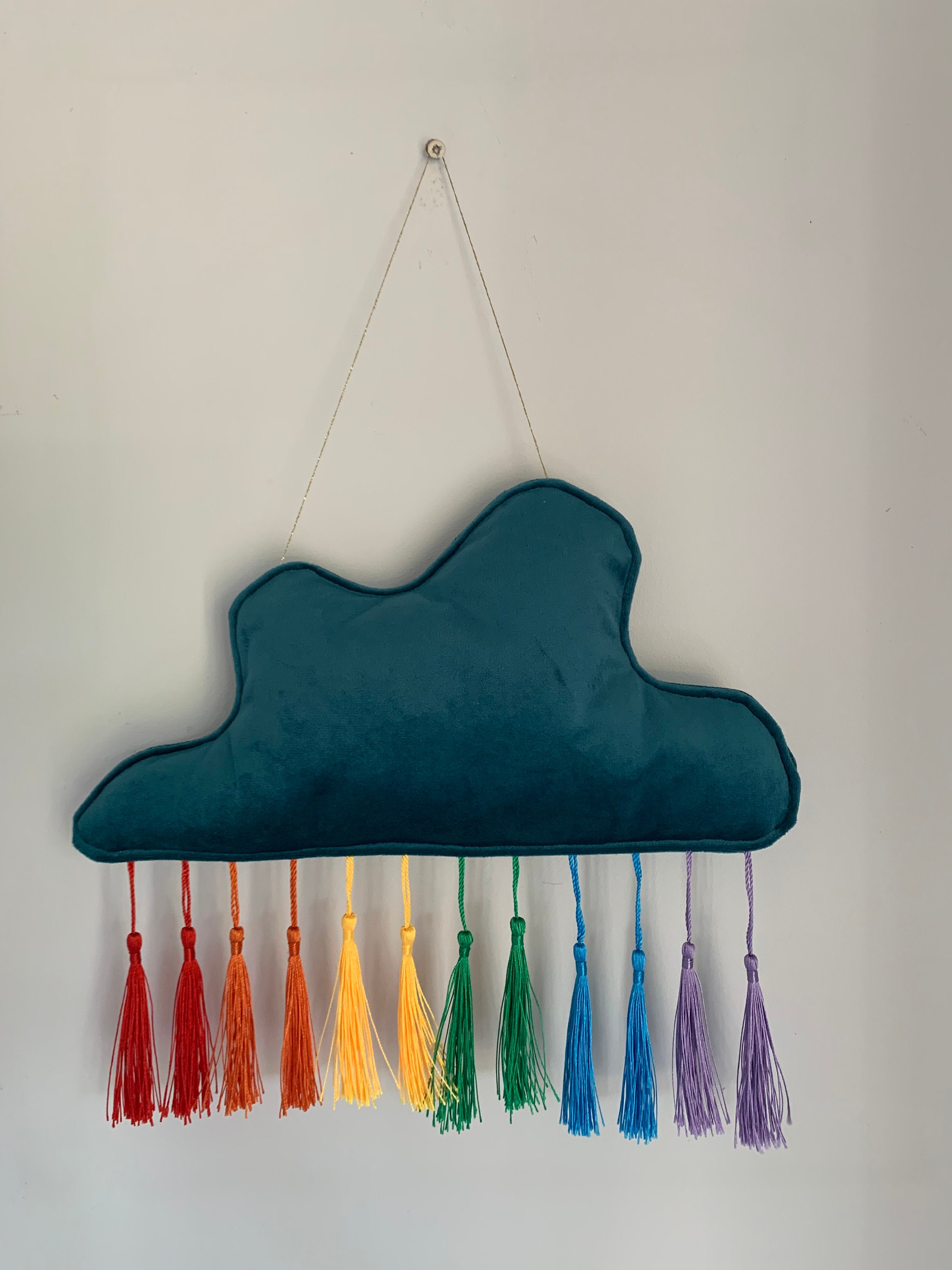 Velvet Cloud Wall Hanging with Rainbow Tassels Hand Made | Etsy