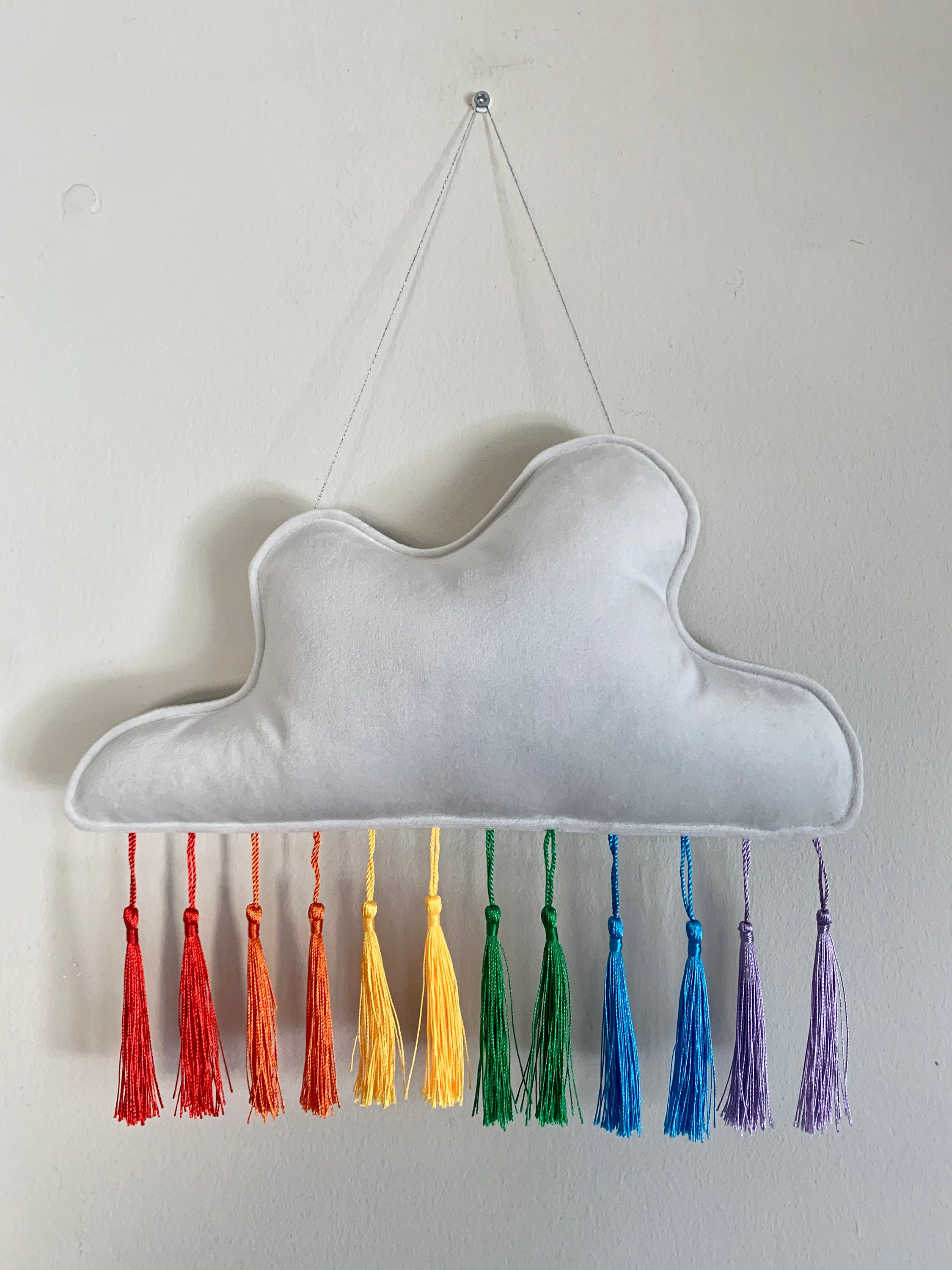 Velvet Cloud Wall Hanging with Rainbow Tassels Hand Made | Etsy