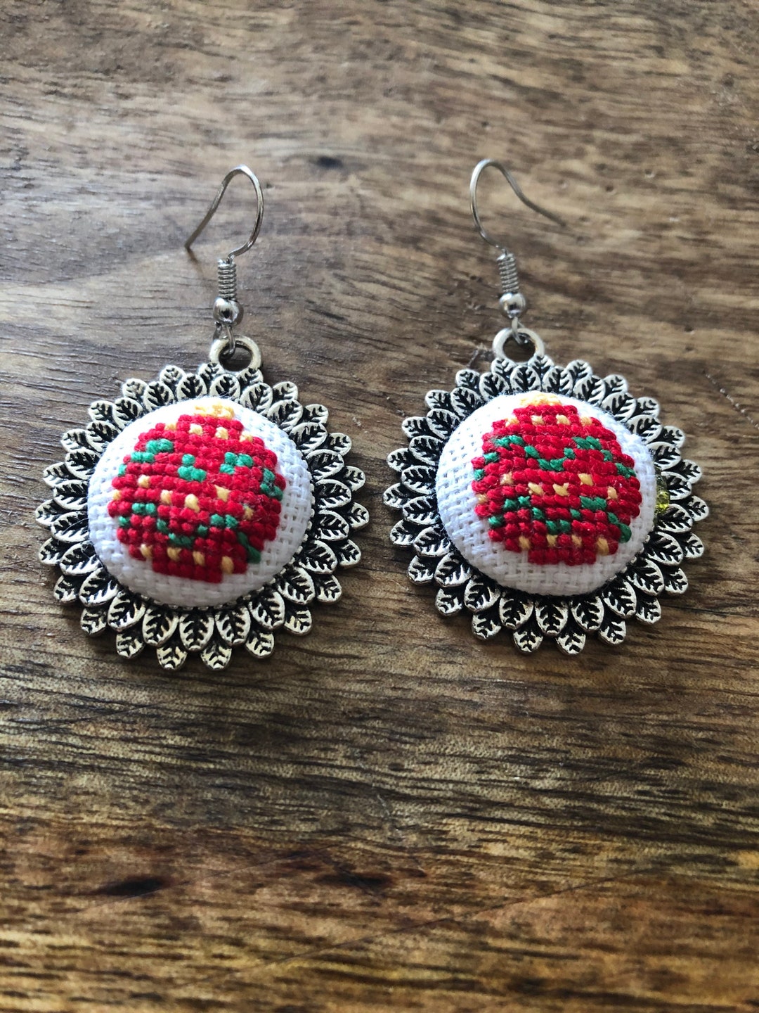 HANDMADE Embroidery Earrings With Christmas Balls, Original Gift for ...