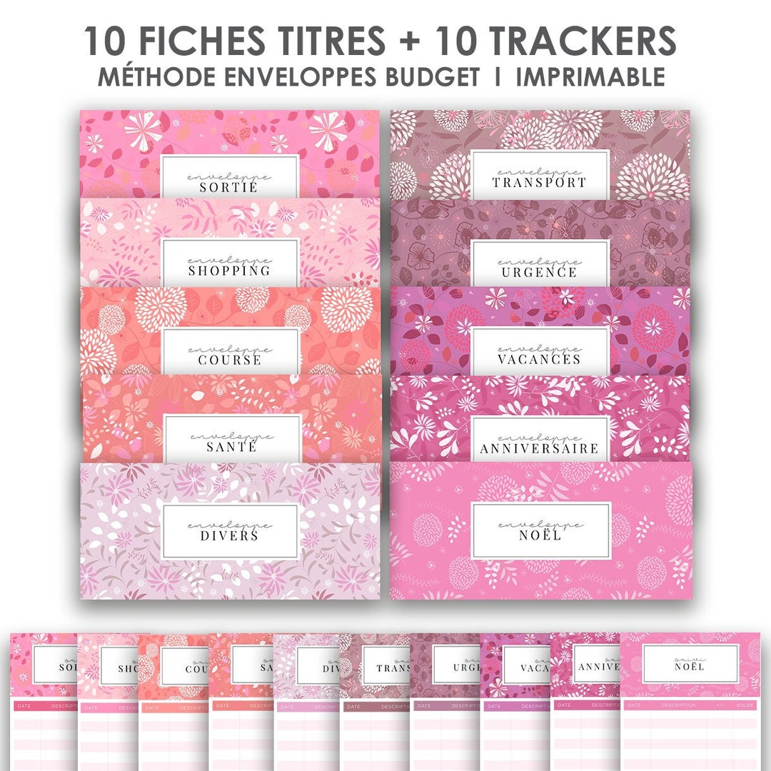 PERSONNALISABLE 10 fiches titres enveloppes budget classeur 10 trackers ...