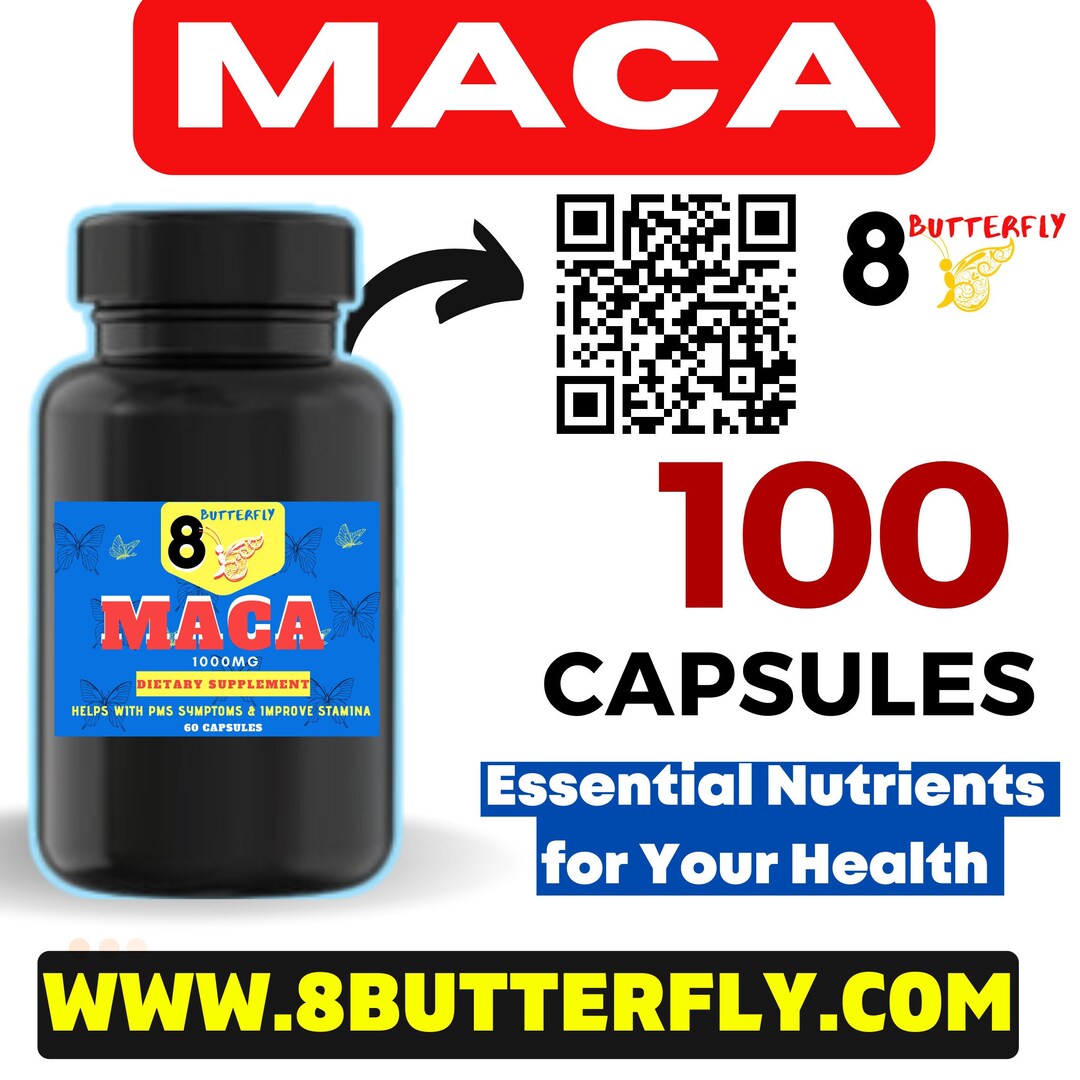 MACA ROOT Capsules,vegan bottle Contains 100 500mg or 60 1000mg Vegan ...