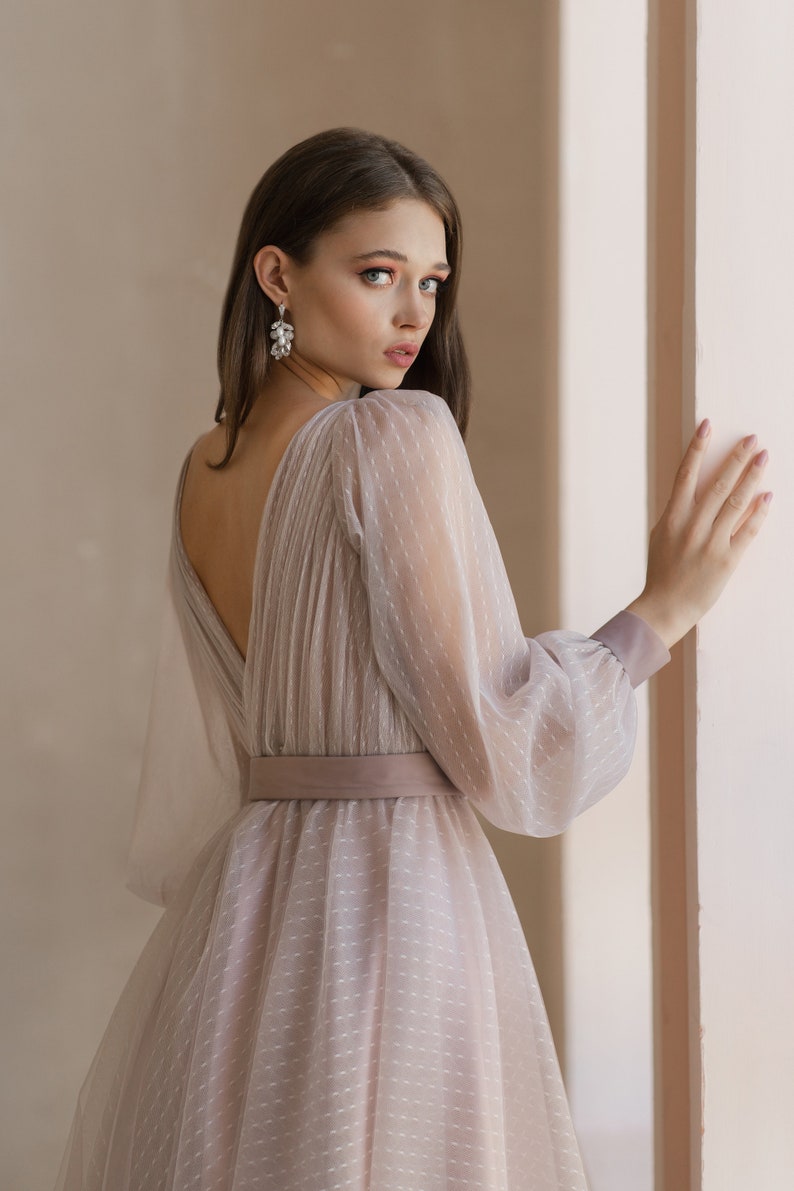 Midi Wedding Dress V-neck Colored Bridal Gown Civil Wedding - Etsy