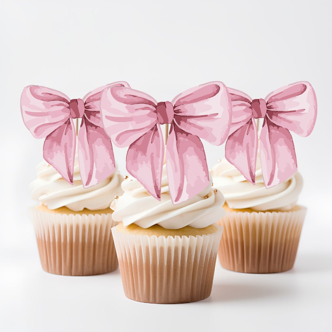 Coquette Bow Cupcake Topper Cake Topper Girly Bow Bridal Shower Cupcake ...