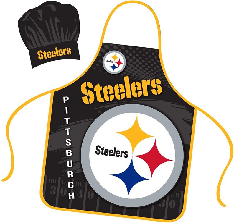 Pittsburgh Steelers Apron Chef Hat Set Full Color Universal Size Tie ...