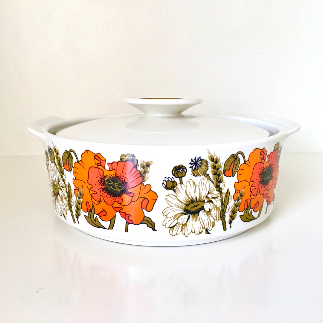 A J&G Meakin Poppy Flowers Lidded Pot Tureen Retro Kitsch 60s Mid ...