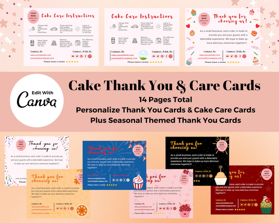 Cake Thank You Bakery Thank You Cards Printable Thank You - Etsy