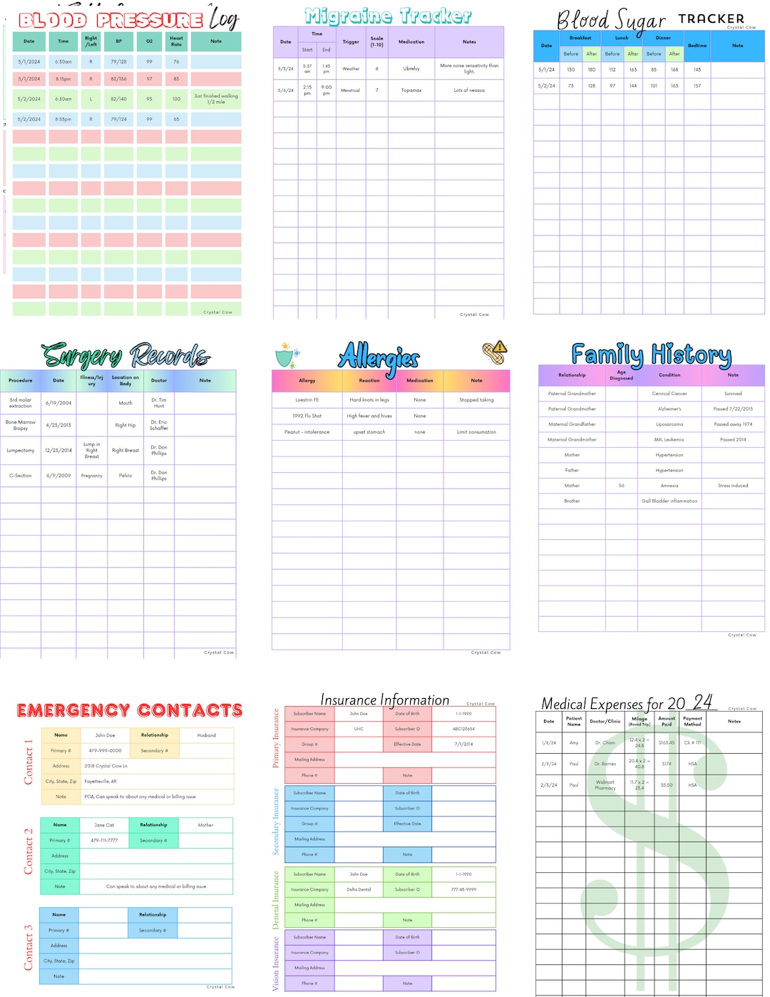 Health Journal Chemo Log Medical Planner Medical Printable Medication ...