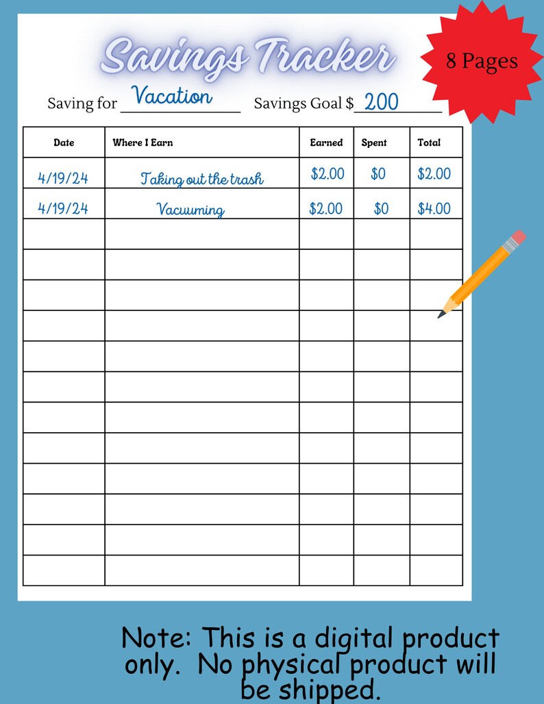 Kids Printable Savings Tracker Kids Budgeting Worksheet Savings Goals ...