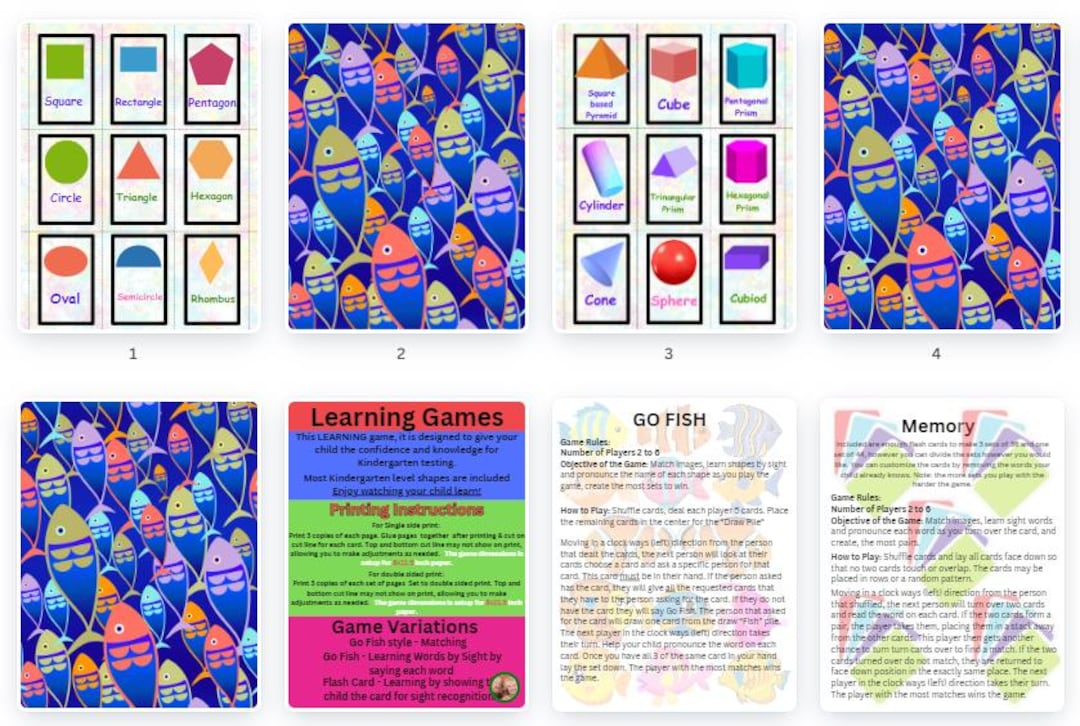Shapes Learning Games Pre K and Kindergarten Fun Learning Tool Go Fish ...