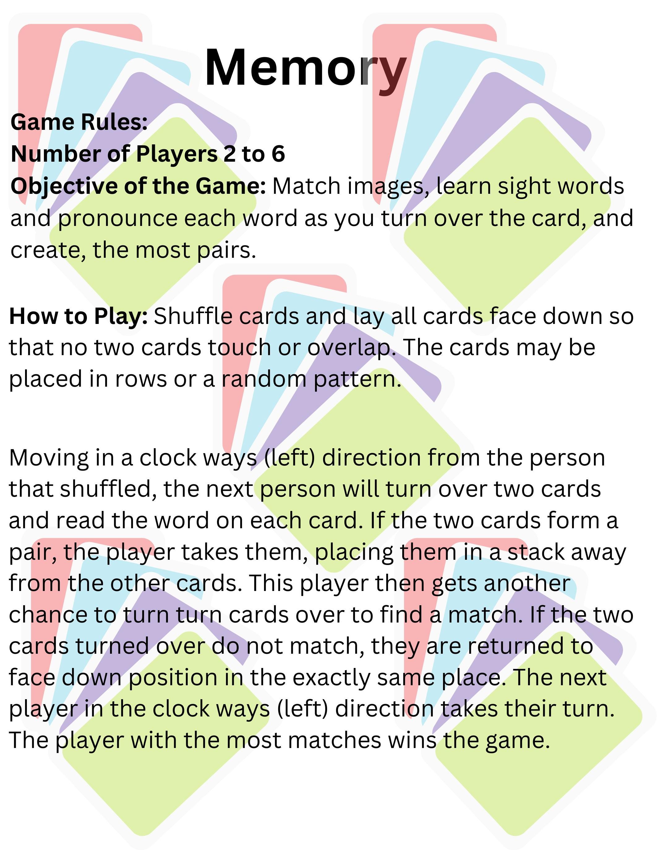 Kindergarten Sight Words Go Fish and Game of Memory Fun Learning ...