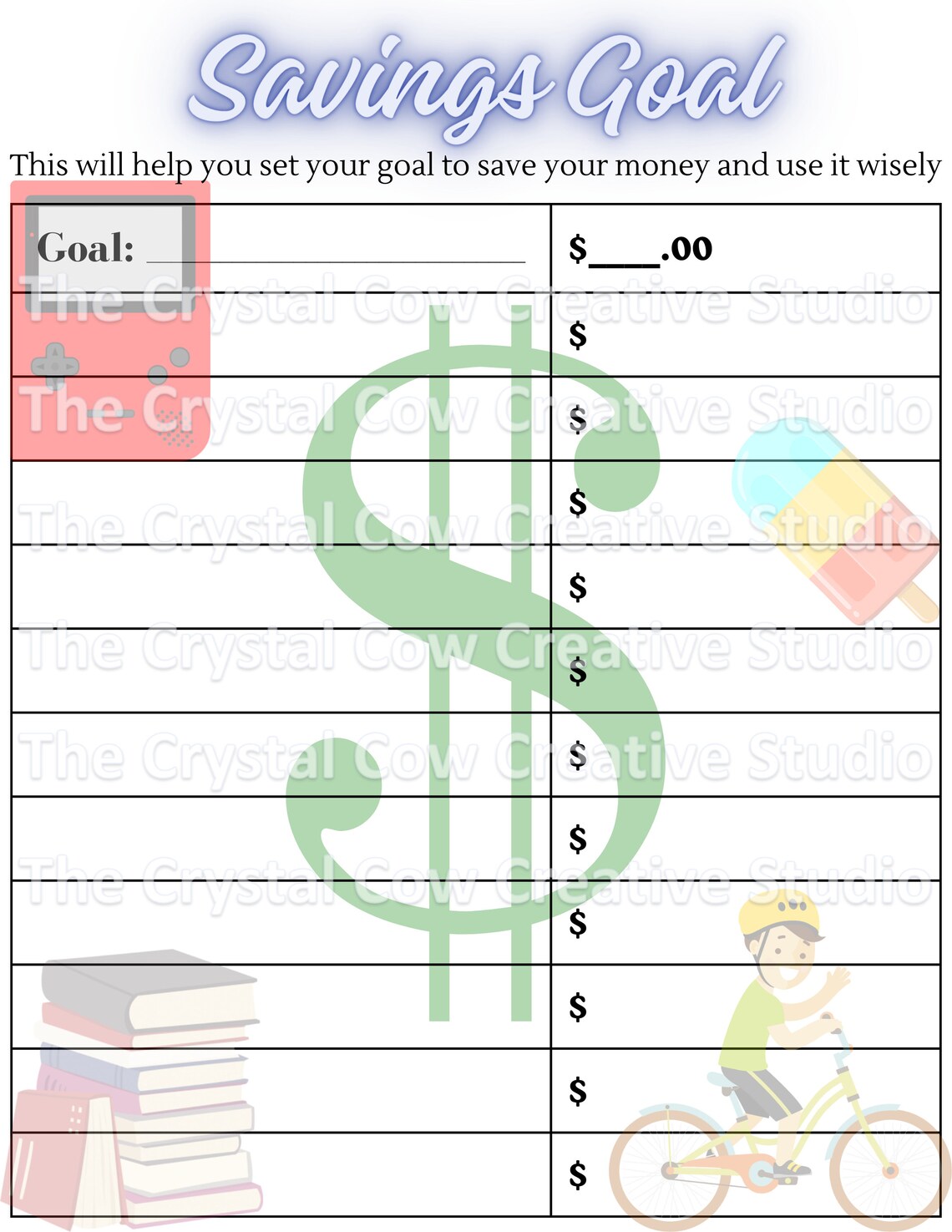 Kids Printable Savings Tracker Kids Budgeting Worksheet Savings Goals ...