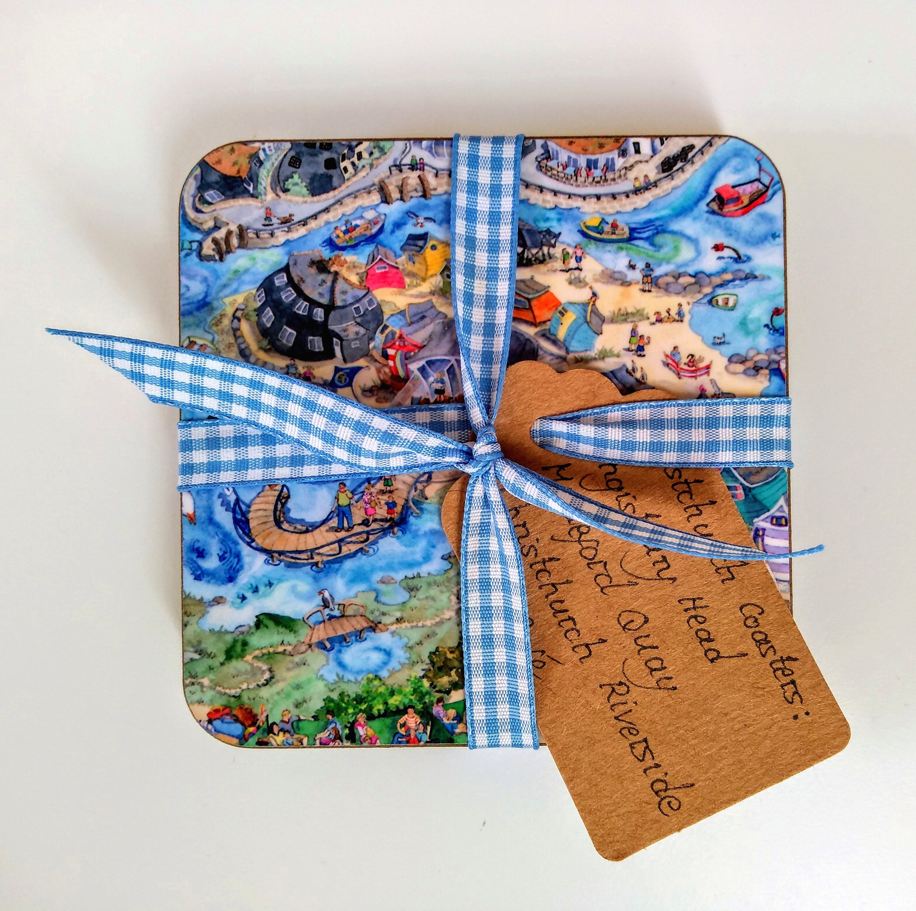 Set of Four Christchurch, Dorset Coasters. Tableware Hengistbury Head ...