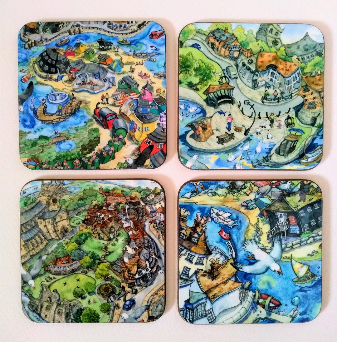 Set of Four Christchurch, Dorset Coasters. Tableware Hengistbury Head ...