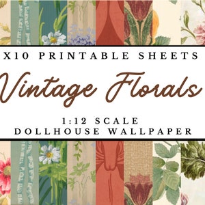 Vintage Floral Dollhouse 1:12th Scale Wallpaper X10 A4 Printable ...