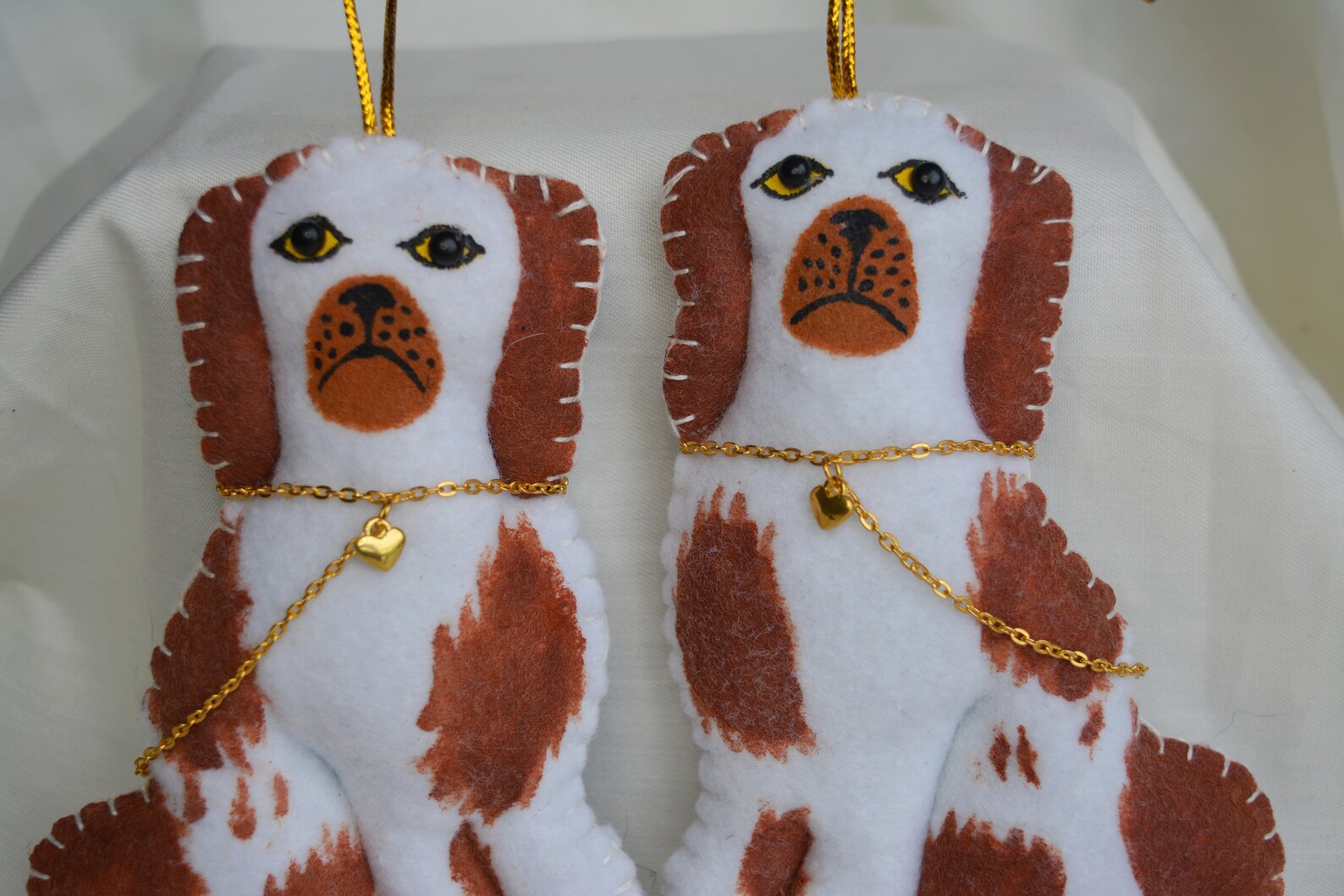 Felt Staffordshire Dog Christmas Ornaments Brown & White Victorian ...