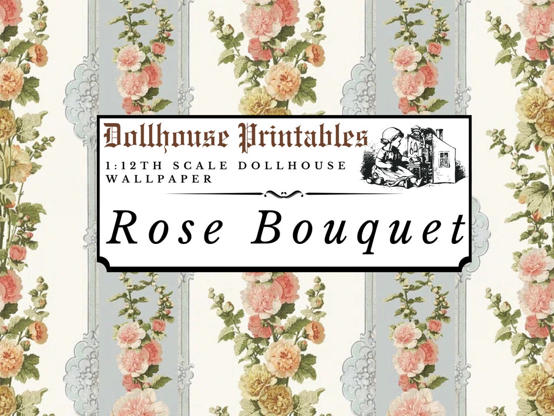 Rose Bouquet Stripe Dollhouse 1:12 Scale Wallpaper Digital Download ...