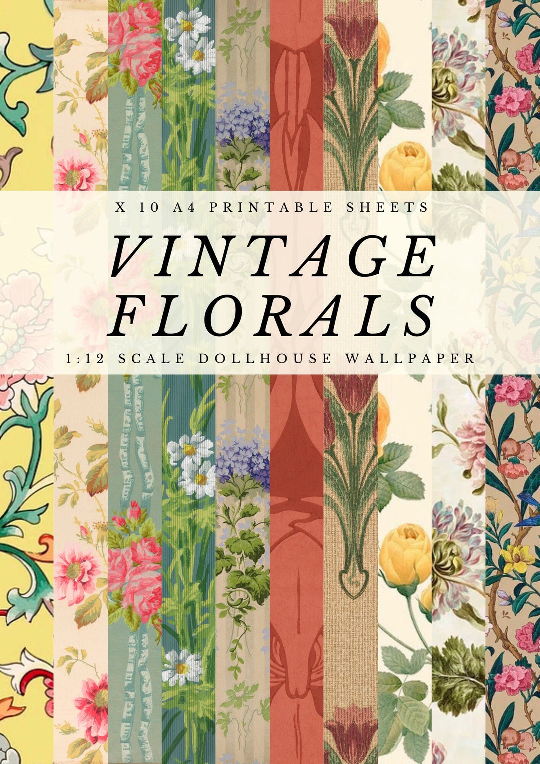 Vintage Floral Dollhouse 1:12th Scale Wallpaper X10 A4 - Etsy