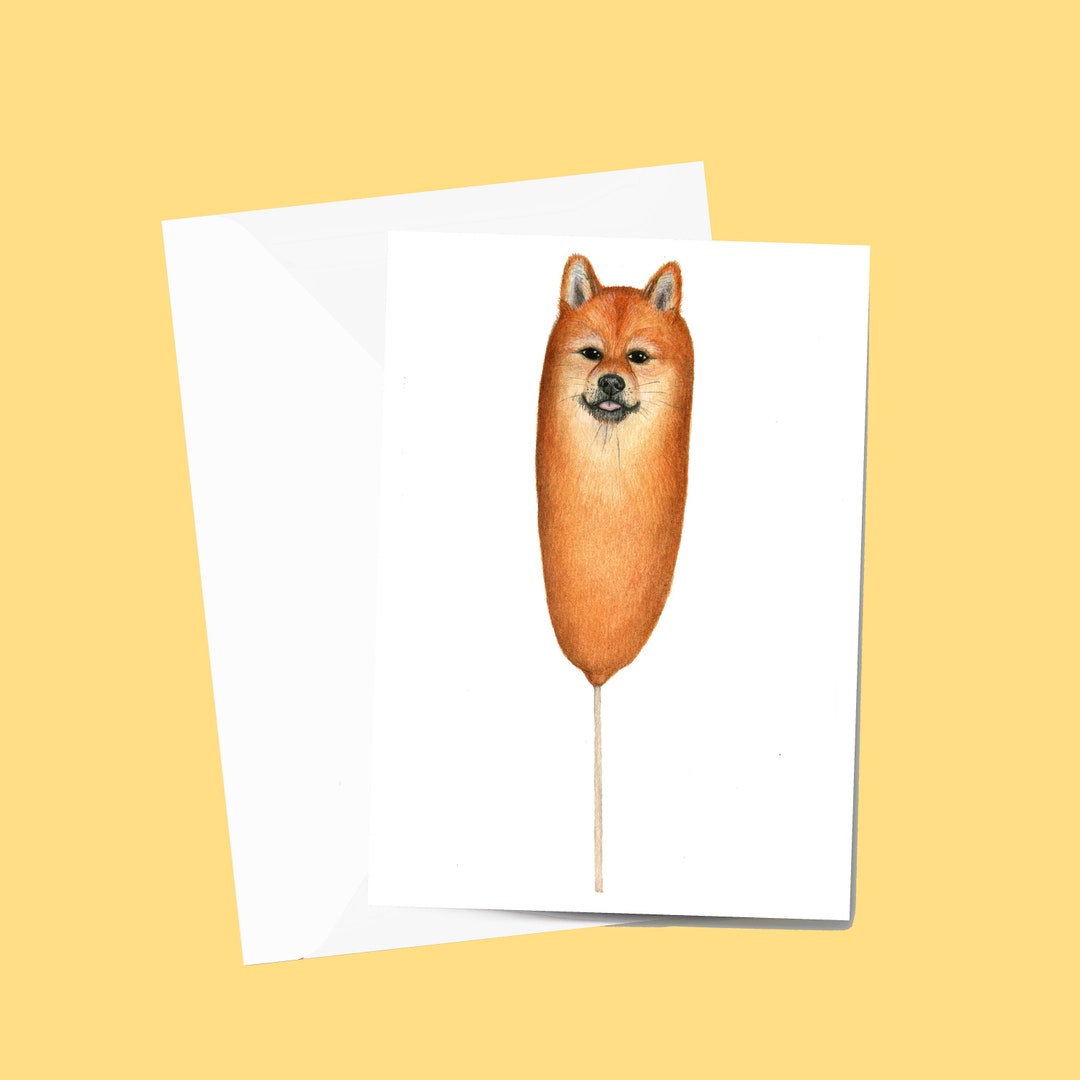 Corn Dog Greeting Card / Japanese Shiba Inu Happy Birthday Card / Funny ...