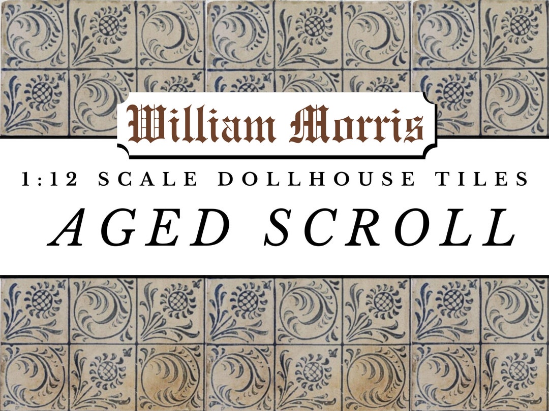 William Morris 'aged Scroll' Tiles Dollhouse 1:12th Scale Blue White Victorian Kitchen ...