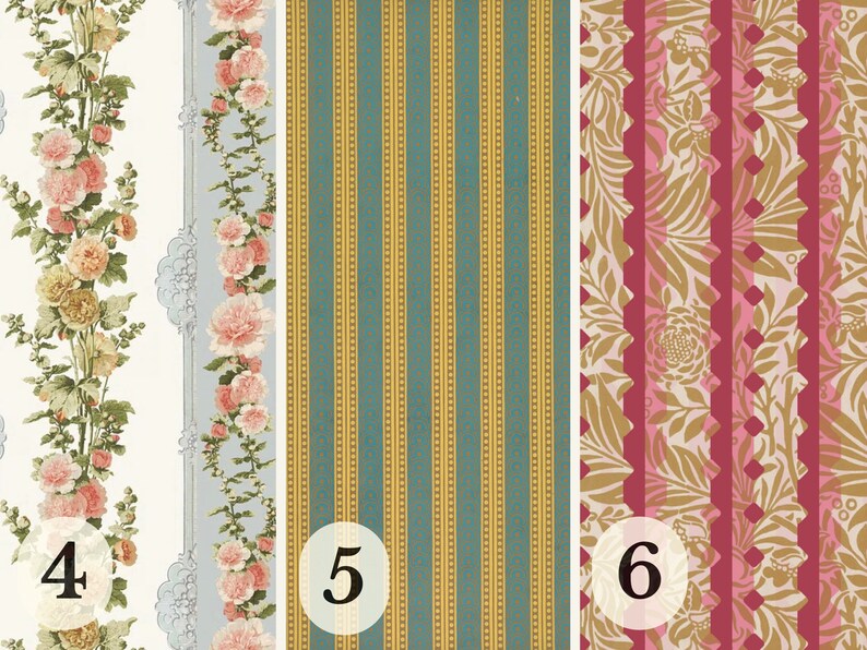 Vintage Stripes Dollhouse 1:12 Scale Wallpaper X10 A4 Printable Digital ...