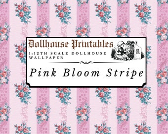 1/12 1/24 Scale Dollhouse Old Vintage Striped Pink Roses in Oval Frames ...